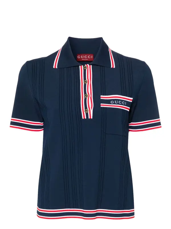 Gucci Striped-edge Ribbed Polo Top - Blue
