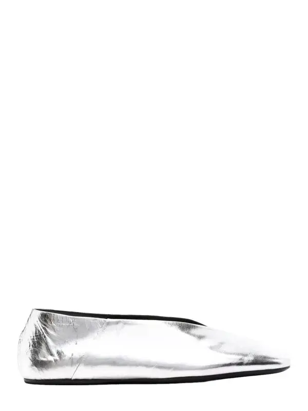 JIL SANDER Metallic Leather Ballerina Flats - Silver