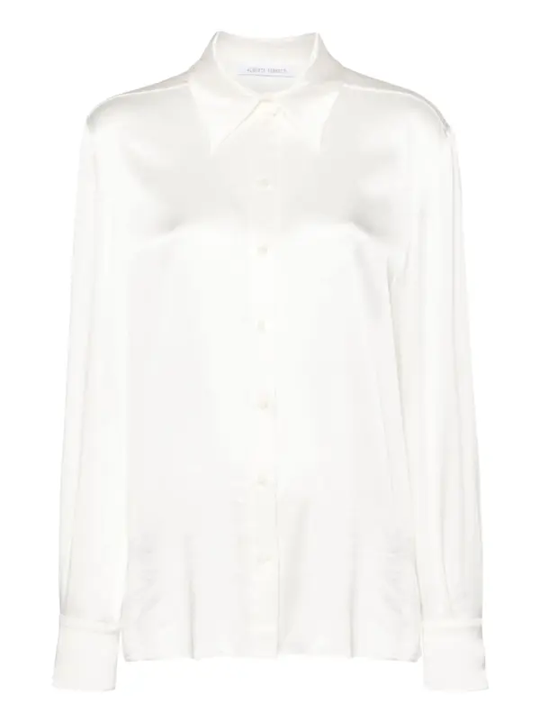 Alberta Ferretti Pointed-collar Charmeuse Shirt - Neutrals
