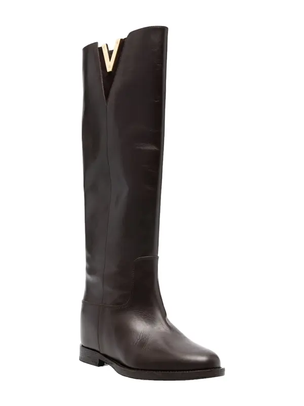 VIA ROMA 15 Logo Plaque Knee-high Leather Boots - Brown