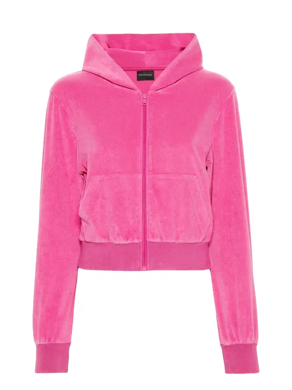 Balenciaga Rhinestone-logo Zipped Hoodie - Pink