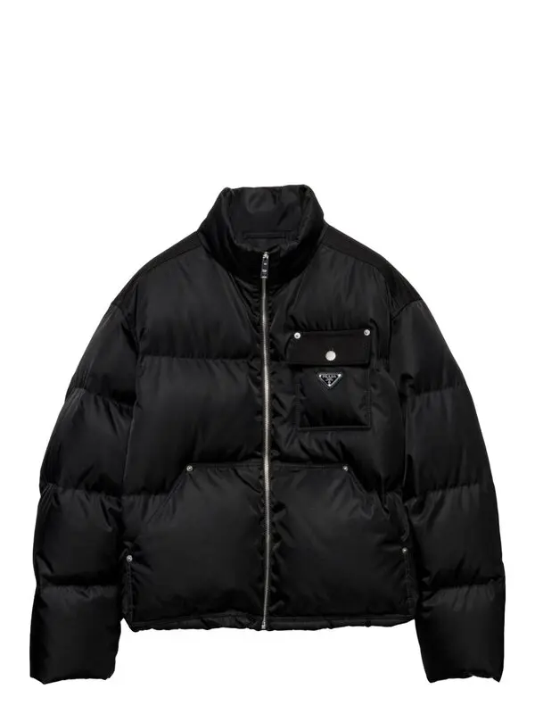 Prada Cropped Padded Jacket With Triangle Logo - Black
