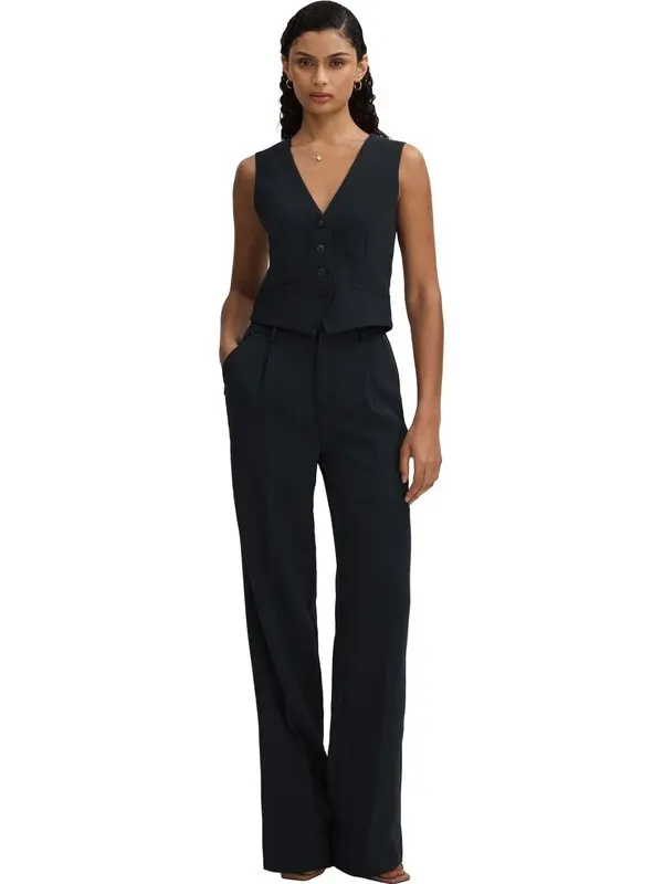 Good American High Rise Pleat Front Trousers - Navy