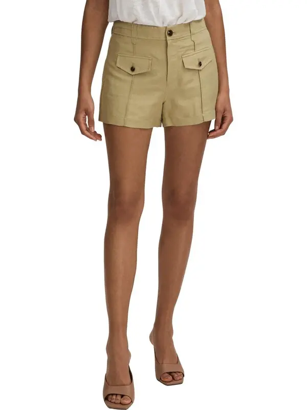 Paige Brittane Linen-blend High-rise Shorts - Olive
