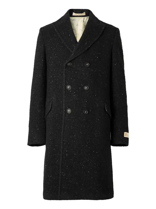 Massimo Alba Double-breasted Herringbone Bouclé Coat - Black
