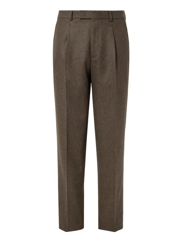 Zegna Straight-leg Pleated Wool-flannel Trousers - Brown