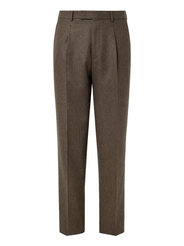 Zegna Straight-leg Pleated Wool-flannel Trousers - Brown
