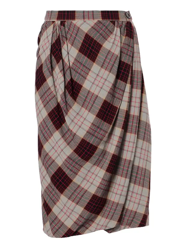 VIVIENNE WESTWOOD Drunken Drape Checked Midi Skirt - Grey