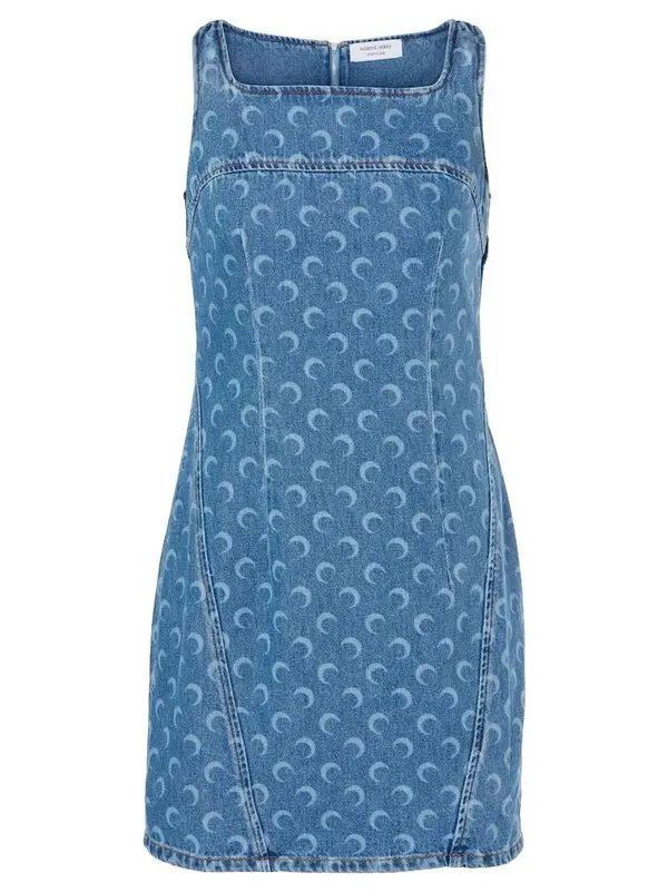 MARINE SERRE All Over Moon Denim Minidress - Blue
