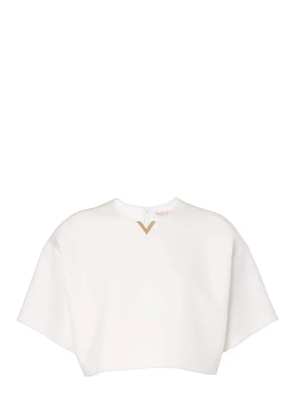 Valentino Garavani Vgold Cotton Gabardine Crop Top - White