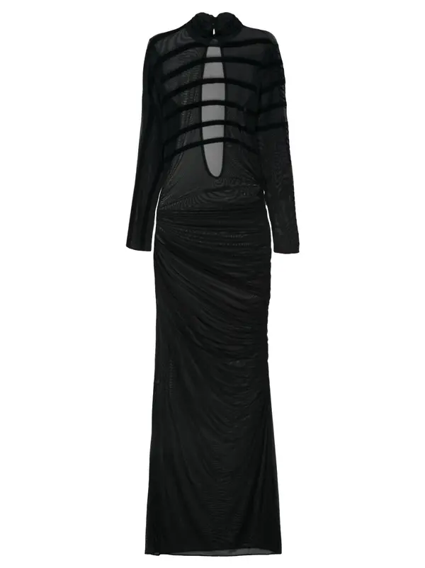 Jean Paul Gaultier Draped Mesh Maxi Dress - Black