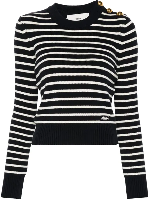Ami Ribbed-knit Striped Jumper - Blue