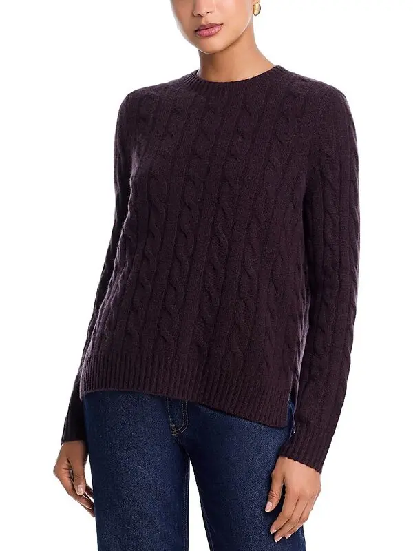 Bloomingdale'S Cable Knit Crewneck Sweater - Dark Brown