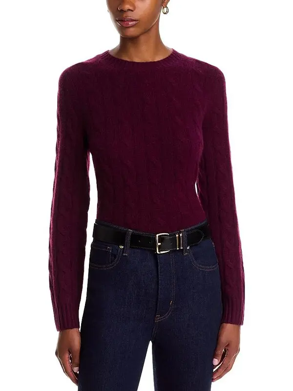 Bloomingdale'S Cable Knit Crewneck Sweater - Heather Burgundy
