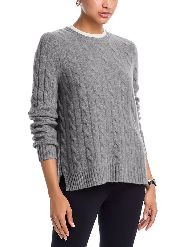 Bloomingdale'S Cable Knit Crewneck Sweater - Medium Grey