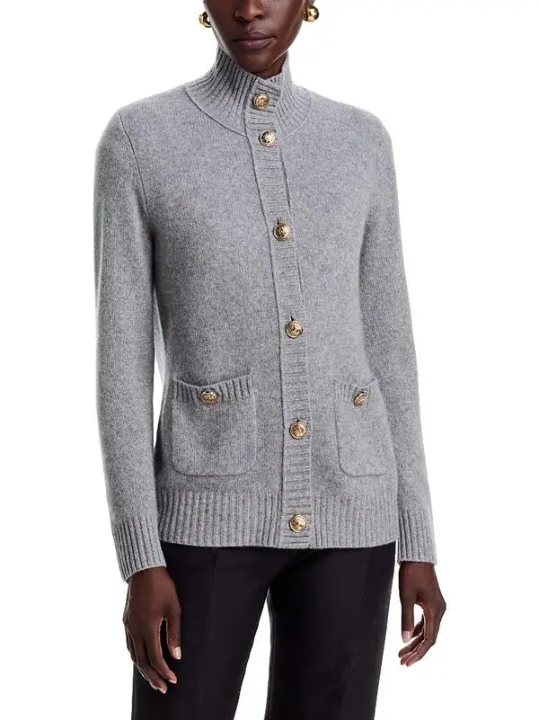Bloomingdale'S 100% Cashmere Rib Knit Cardigan - Medium Grey