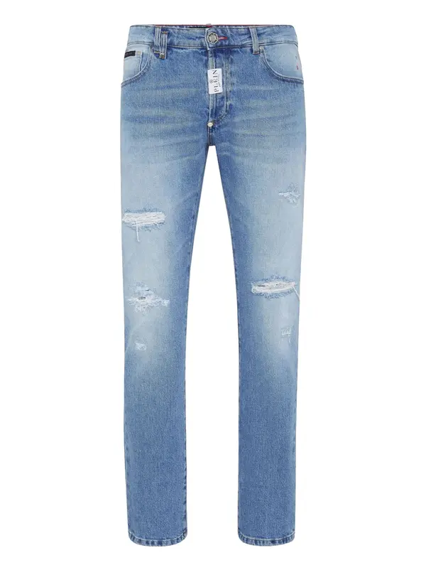 Philipp Plein Distressed Straight-leg Jeans - Blue