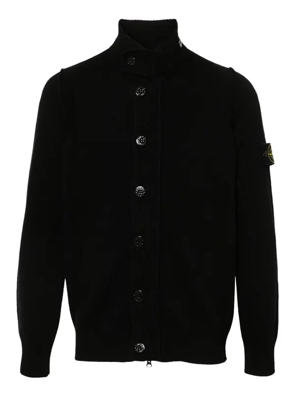 Stone Island Button-up Cardigan With Compass Badge - Black