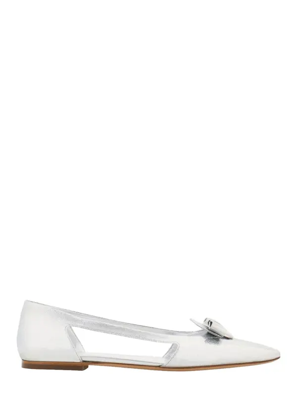 FERRAGAMO Drop Bow Leather Ballerina Shoes - Silver