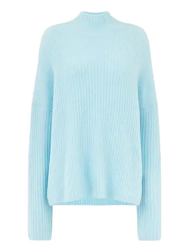 Whistles High-neck Ribbed Knitted Jumper - Pale Blue