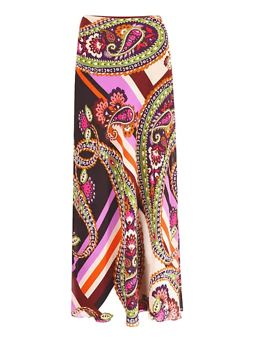 RO&ZO Paisley-print Bias-cut Satin Maxi Skirt - Multi