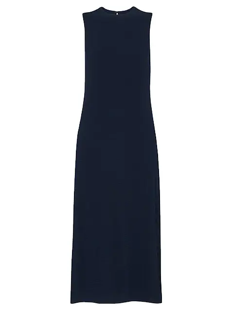 Whistles Erin Textured Woven Midi Dress - Navy