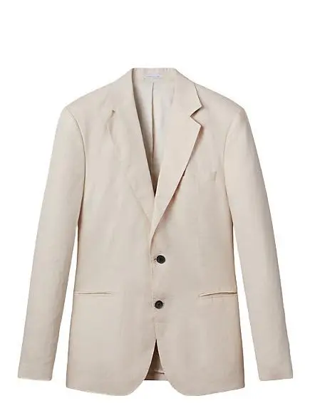 REISS Kin Notch-lapel Slim-fit Single-breasted Linen Blazer - Stone