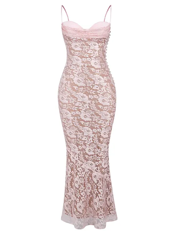 House Of Cb Azzurra Floral-embroidered Maxi Dress - Rose Pink