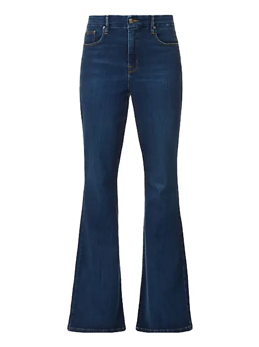Good American Contrast-stitch Flared-leg Mid-rise Cotton-blend Jeans - Blue004