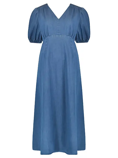 RO&ZO Shirred-shoulder Cotton Midi Dress - Blue