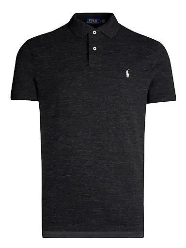 Polo Ralph Lauren Short-sleeved Logo-embroidered Custom-fit Cotton-piqué Polo Shirt Xxl - Black Marl Heather
