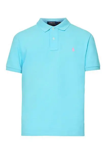 Polo Ralph Lauren Short-sleeved Logo-embroidered Custom-fit Cotton-piqué Polo Shirt Xxl - French Turquoise