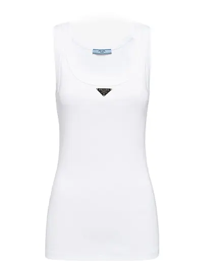 Prada Ribbed Scoop-neck Cotton Top - White