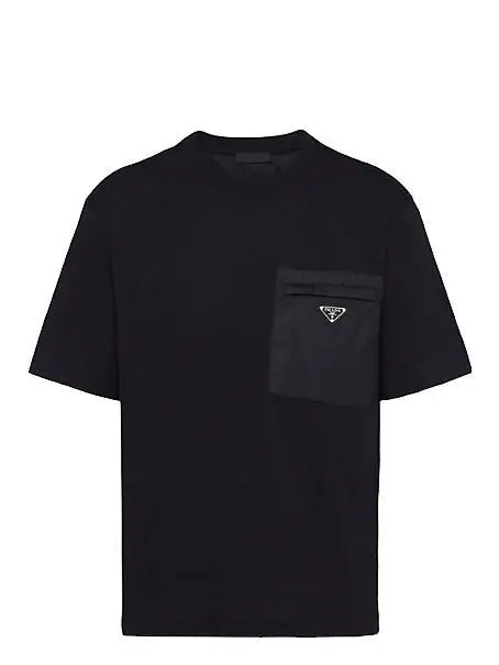 Prada Re-nylon Brand-plaque Cotton And Nylon T-shirt - Black