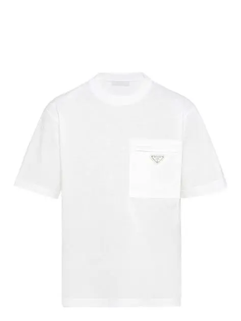 Prada Re-nylon Brand-plaque Cotton And Nylon T-shirt - White