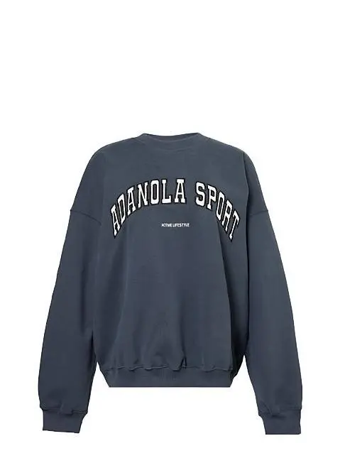 ADANOLA Logo-embroidered Relaxed-fit Cotton Sweatshirt - Midnight Blue