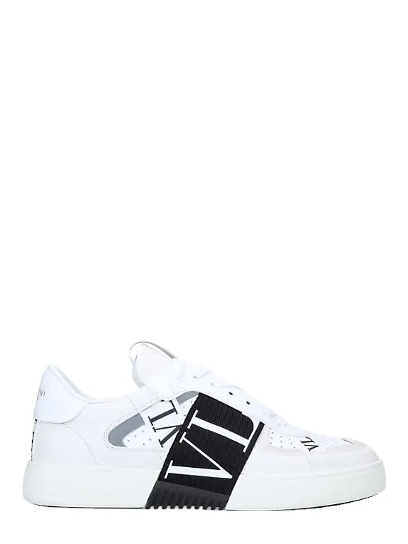 Valentino Garavani Vl7n Logo-strap Leather Low-top Trainers - White/blk