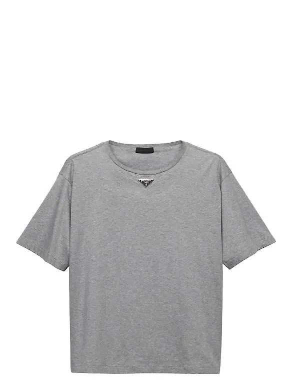 Prada Brand-plaque Oversized-fit Cotton-jersey T-shirt - Grey