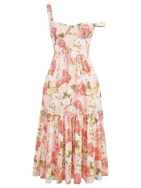 House Of Cb Elia Floral-print Stretch-cotton Midi Dress - Italian Rose Print