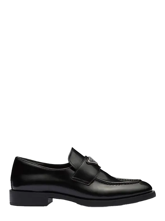 Prada Logo-plaque Leather Loafers - Black