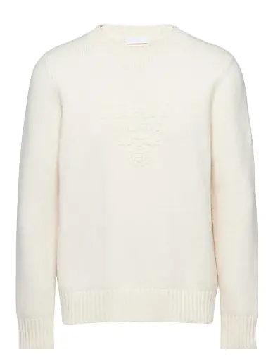 Prada Brand-embroidered Wool And Cashmere-blend Jumper - White