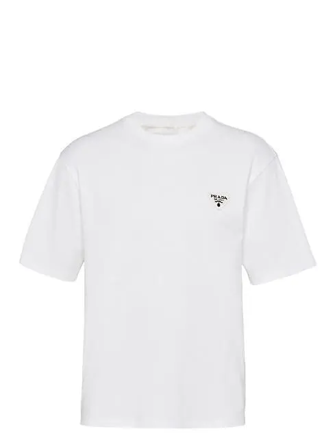 Prada Logo-patch Crewneck Cotton T-shirt - White