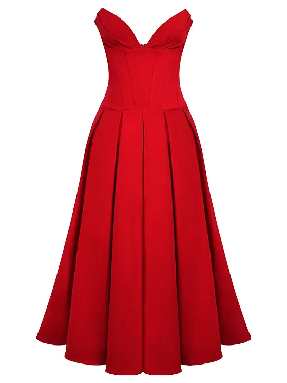 House Of Cb Plunge-neck Midi Dress - Scarlet