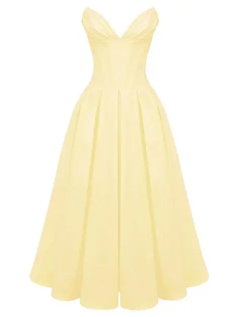 House Of Cb Plunge-neck Stretch-cotton Midi Dress - Sunshine