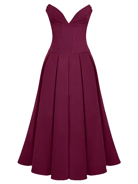 House Of Cb Plunge-neck Stretch-cotton Midi Dress - Wine