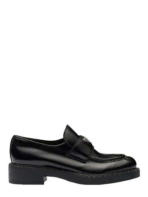 Prada Logo-plaque Leather Loafers - Black