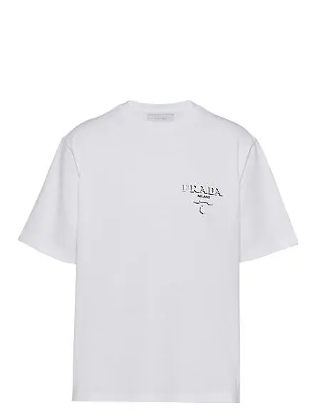 Prada Logo-print Dropped-shoulder Cotton-jersey T-shirt - White