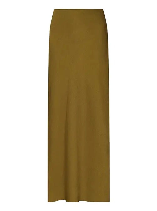 Whistles Bias-cut Satin Midi Skirt - Khaki/olive