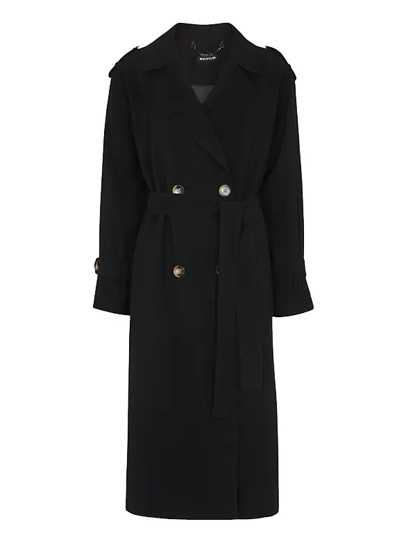 Whistles Riley Belted Woven Trench Coat - Black