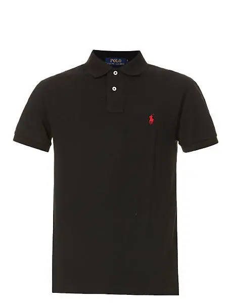 Polo Ralph Lauren Short-sleeved Logo-embroidered Slim-fit Cotton-piqué Polo Shirt - Polo Black